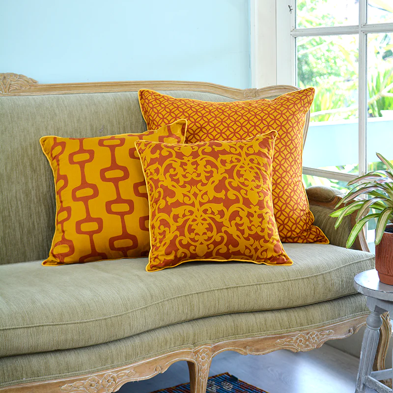 Eco-friendly Cotton Cushion Cover - Geometric Turmeric Orange (50x50cm ...